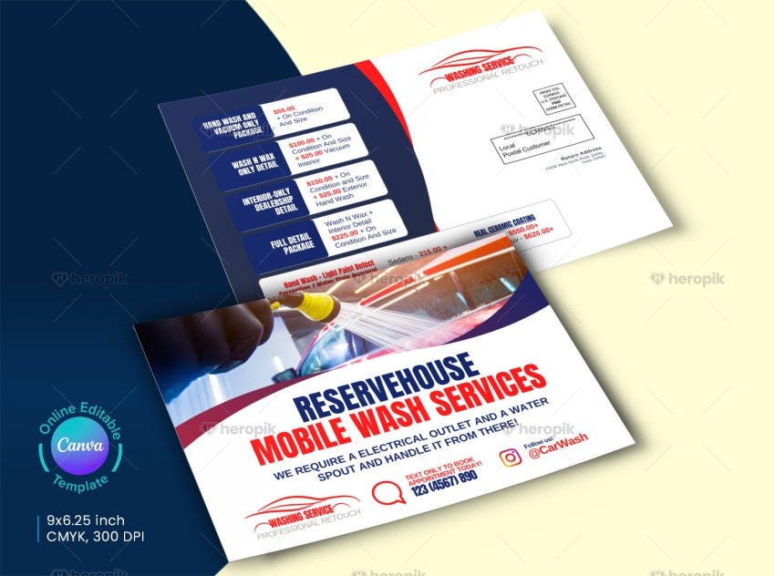 White Water Car Clean Postal Card Design - Heropik - Medium