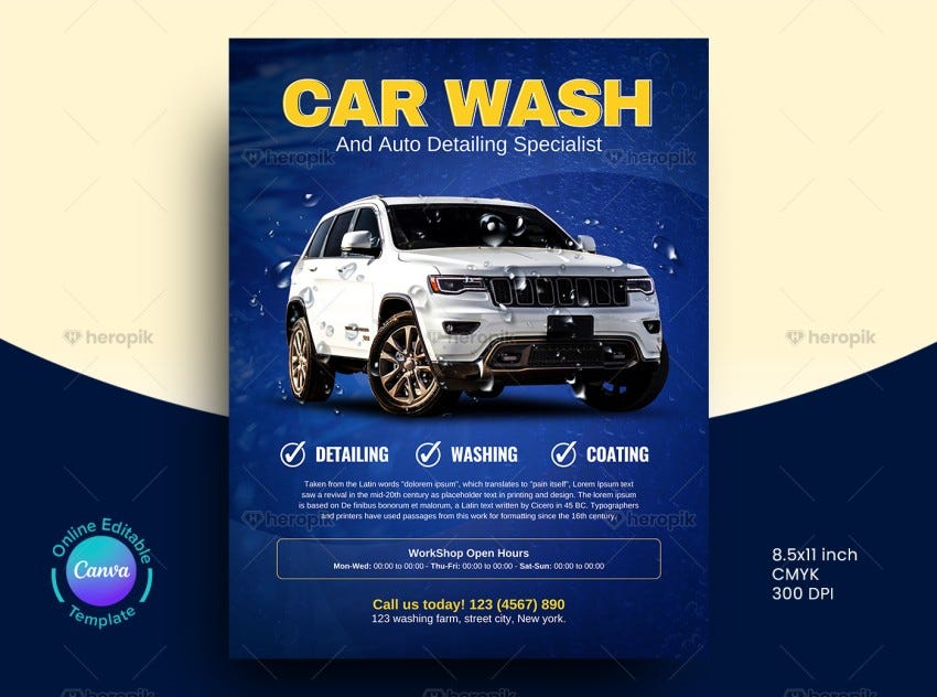 Blue Wave Car Wash Flyer Canva Model - Heropik - Medium