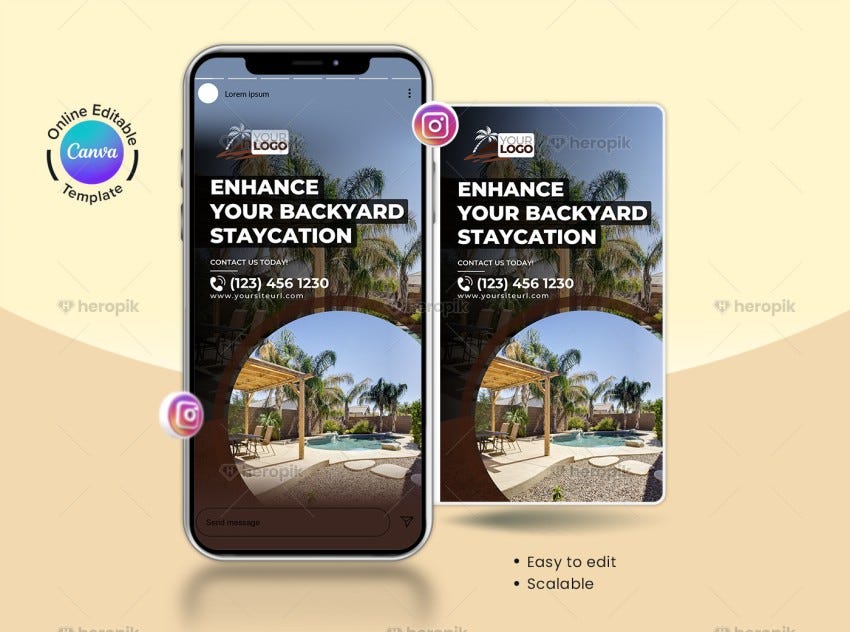 Backyard Resort Black Instagram Story Banner Canva Model - Heropik - Medium