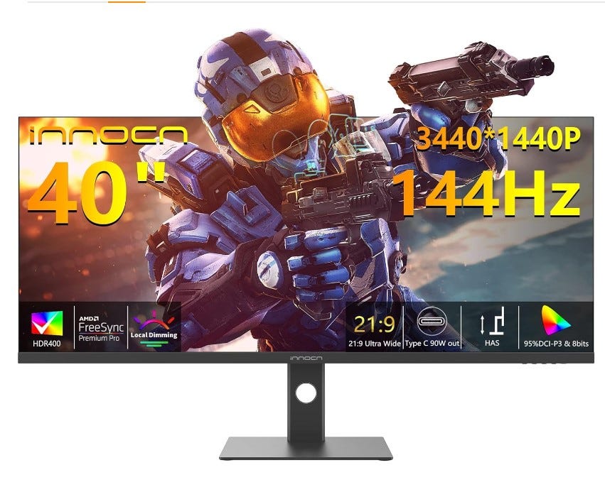 INNOCN 40C1R Ultrawide Monitor 40" WQHD 3440 x 1440p 144Hz AMD FreeSync ...