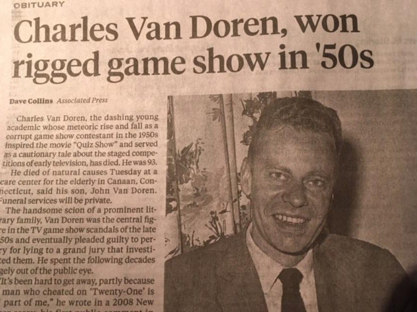 The Legacy of Charles Van Doren: Yes, Virginia, TV Lies Like Everyone ...