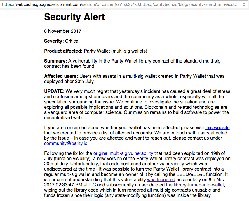 Parity multisig wallets frozen? What does it mean? | by DropDeckIO ...