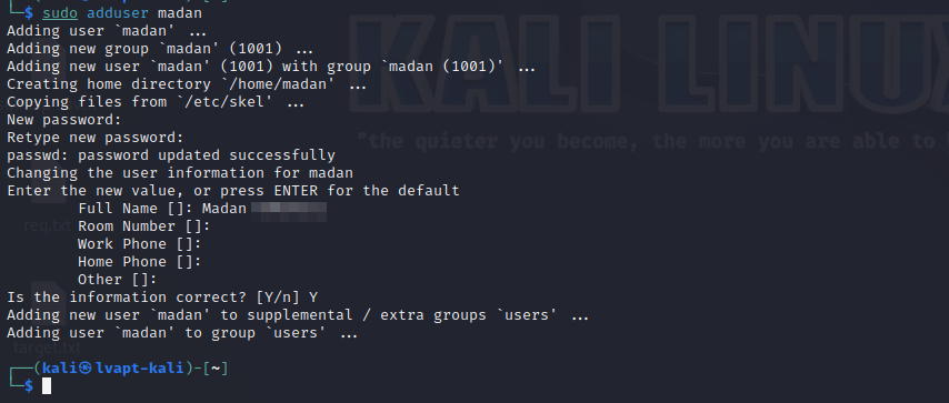 Adding new user in kali - Madan Adhikari - Medium