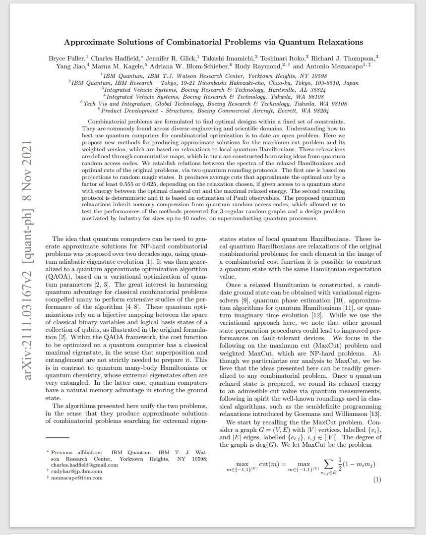Approximate Solutions Of Combinatorial Problems Via Quantum Relaxations Approximate Solutions Of Combinatorial Problems Via Quantum Relaxations