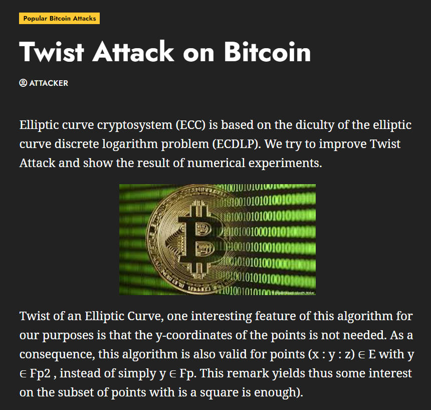 Twist Attack пример №1 выполним ряд операций ECC, чтобы получить значение приватного ключа к ...