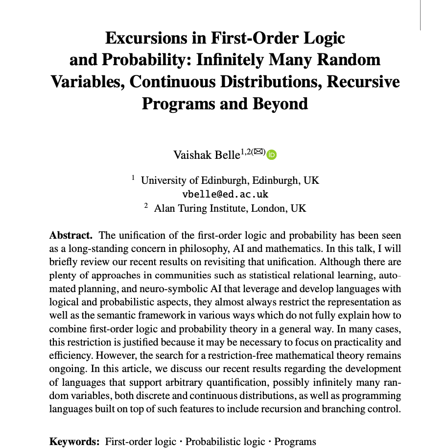 NEWS: Excursions in First-Order Logic and Probability — Infinitely Many Random Variables and ...