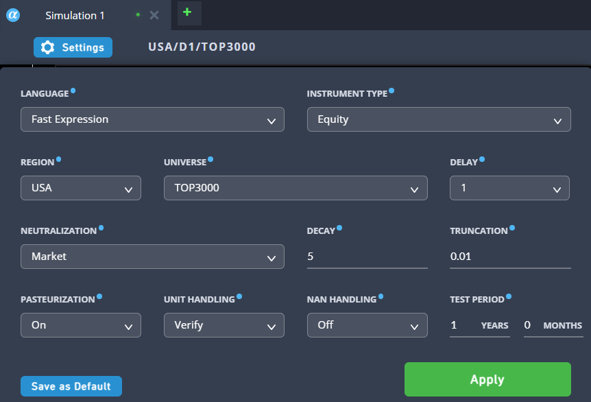 WorldQuant Brain — How to Apply the Simulation Environment Settings ...