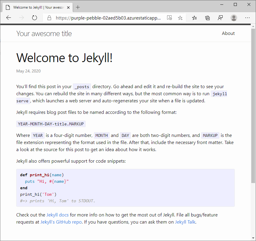 Hosting Jekyll website on Azure Static WebApps | by Utkarsh Shigihalli ...