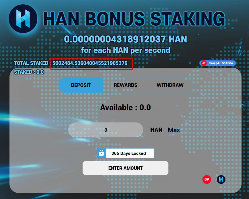 Launched less than 4 months ago, HAN BONUS STAKING The number of ...