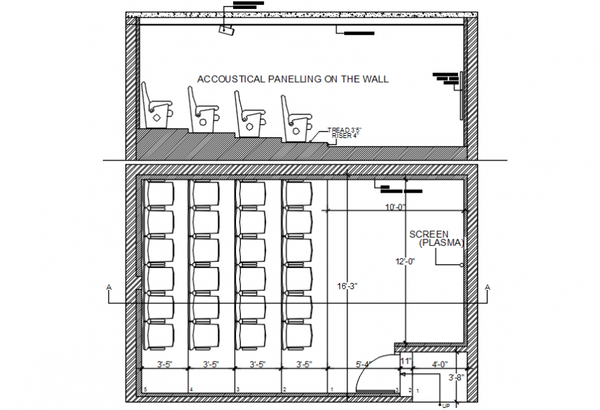 WALL SECTION AND SCREEN LAYOUT PLAN DRAWING DETAILS FOR THEATER DWG ...