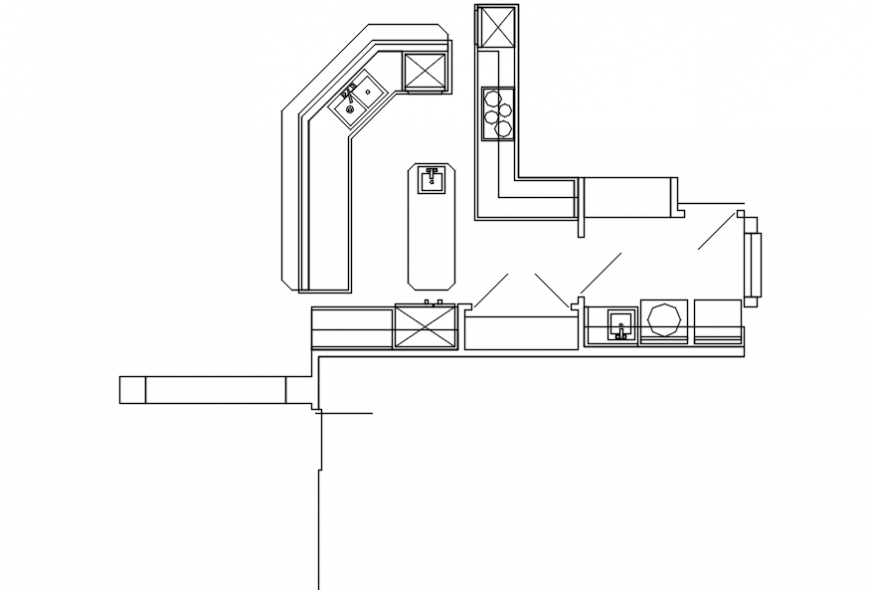 KITCHEN TOP VIEW LAYOUT PLAN WITH FURNITURE AND INTERIOR CAD DRAWING ...