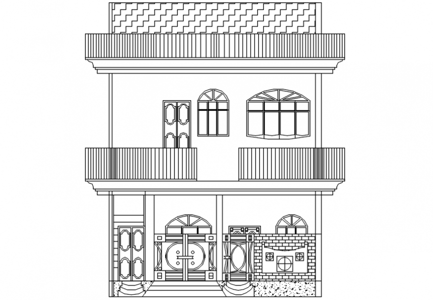 AUTOCAD DRAWING OF FRONT ELEVATION OF A HOUSE SHOWING ALL THE DETAILS ...