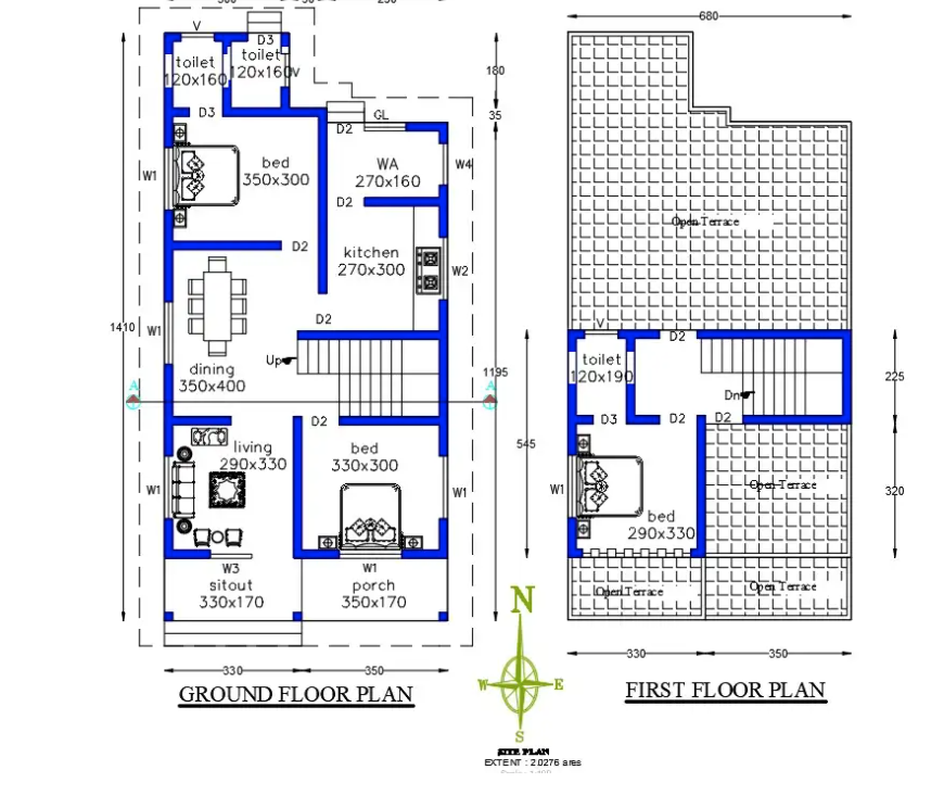North Facing Townhouse Plan CAD Drawing Download DWG File - Cadbull ...