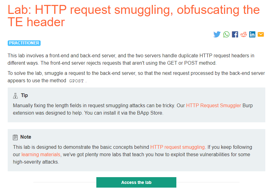 Lab: HTTP request smuggling, obfuscating the TE header | by İlteriş Kaan PEHLİVAN | Medium