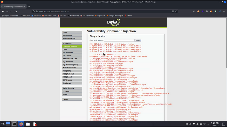 Dvwa Command Injection Vulnerability By Bisswas Adhikary Medium