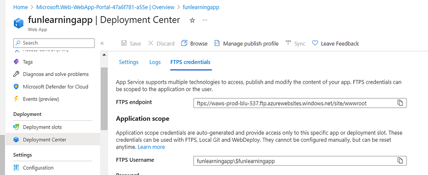FTP authentication has been disabled for this web app. You will not be able to authenticate ...