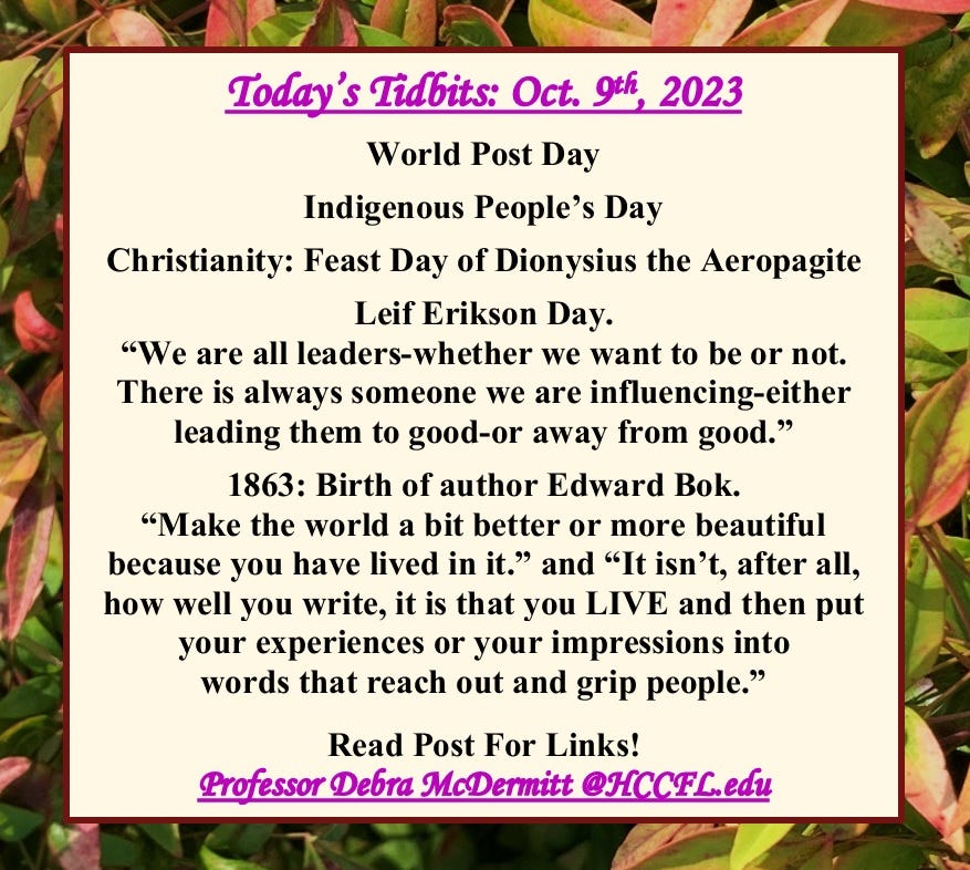 Today’s Tidbits 10/9/2023 - Debra McDermitt - Medium