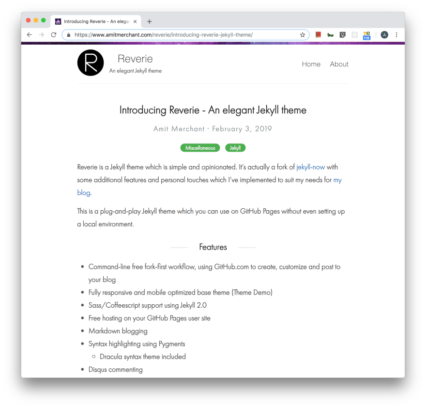 Introducing Reverie — A ridiculously elegant Jekyll theme for blogging | by Amit Merchant ...