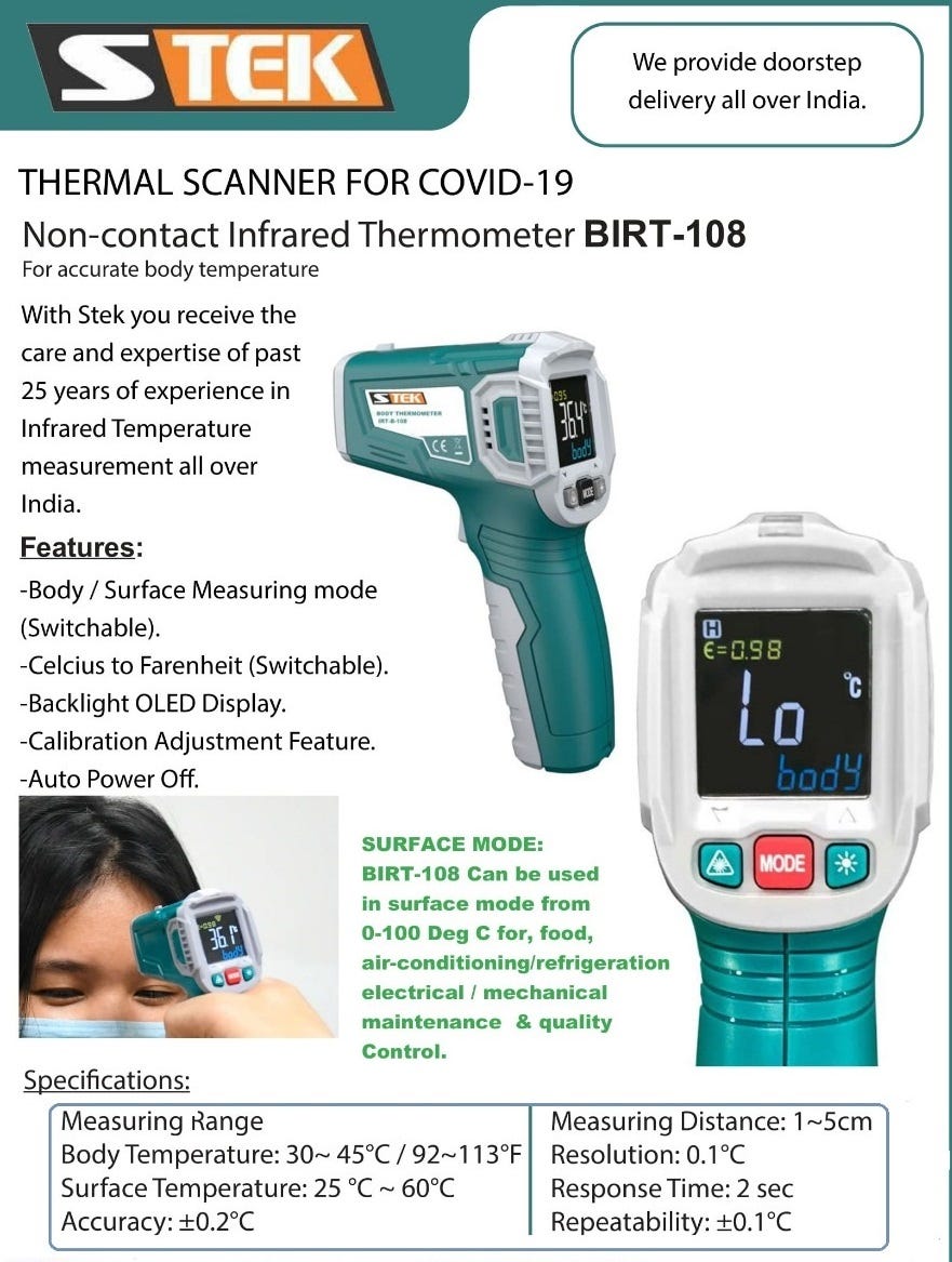 Non-Contact Infrared Thermometer BIRT-108 India Made One Year Warranty ...