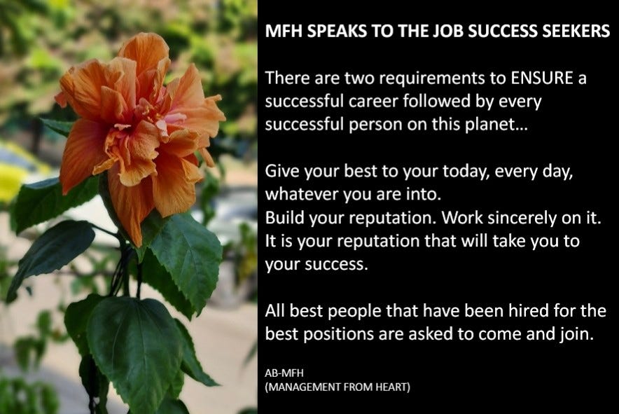 MANAGEMENT FROM HEART MFH SPEAKS TO THE JOB SUCCESS SEEKERS The best ...