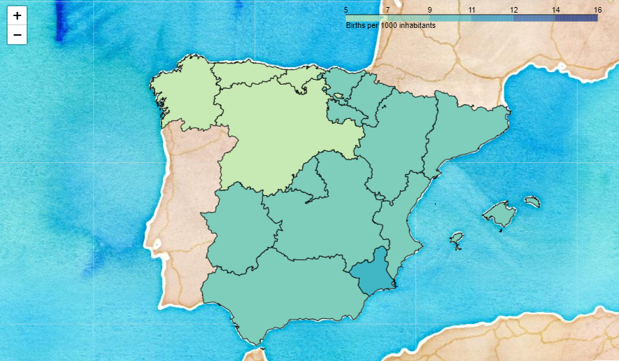 Choropleth maps with Folium. Visualization of the gross birth rate… | by Amanda Iglesias Moreno ...
