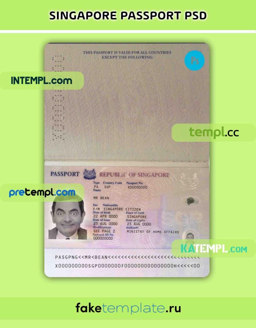 Singapore passport PSD download template, 2017 + - Intempl Pass - Medium