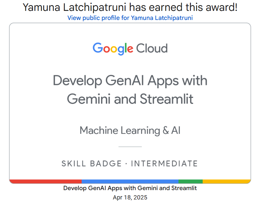 Develop GenAI Apps with Gemini and Streamlit | by Yamuna Latchipatruni | Apr, 2025 | Medium