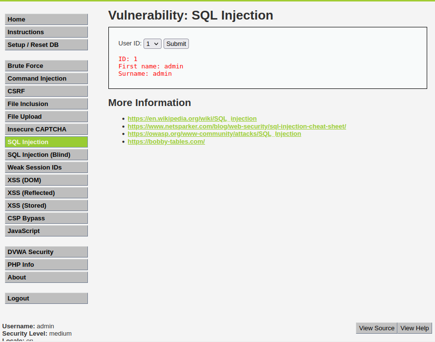 DVWA- Low Level SQL Injection. SQL Injection, yani SQL Enjeksiyonu… | by MelihCanAltan | Medium