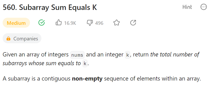 560. Subarray Sum Equals K. 這題目要求的答案是 | by skywalker0803r | Medium
