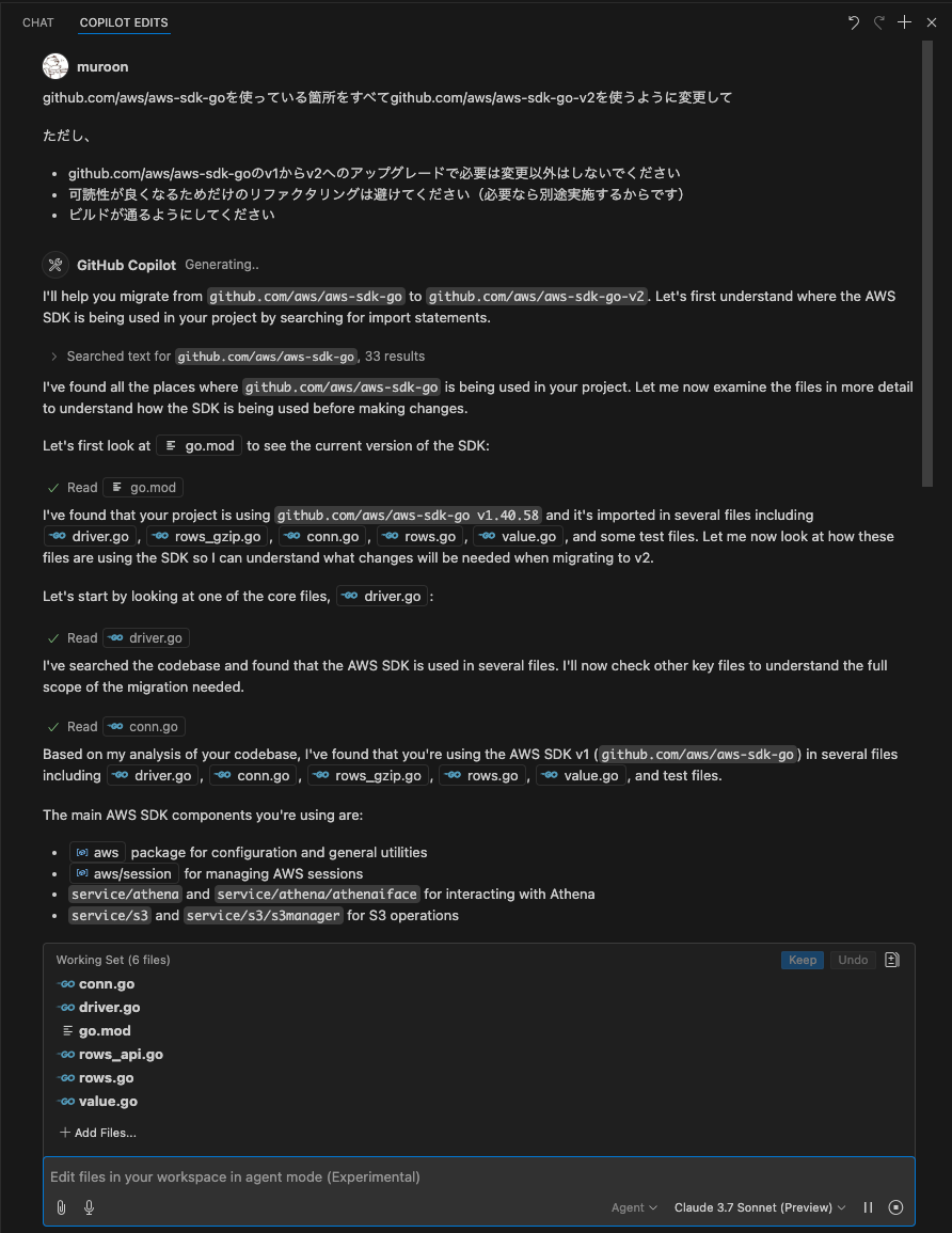 Performing a major upgrade of the aws-sdk-go package by using Copilot Agent mode | by Toyohito ...
