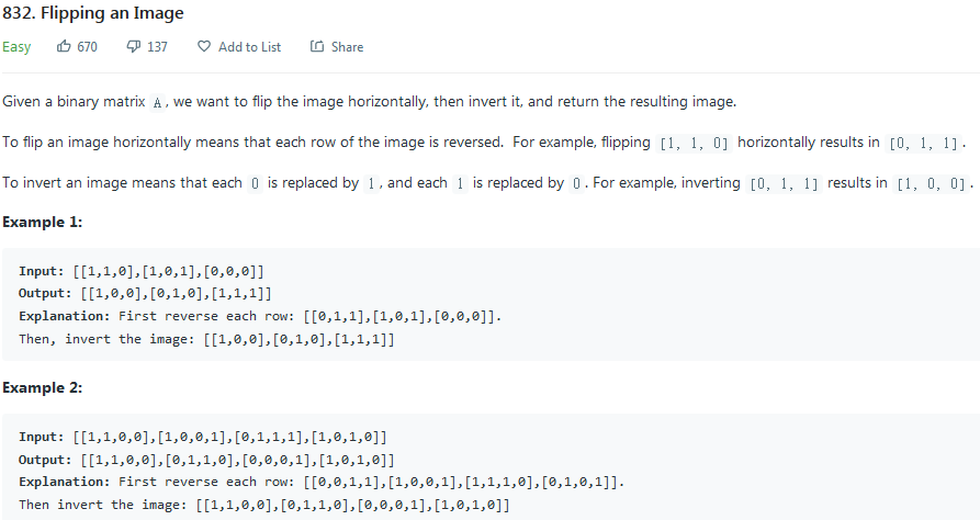 832. Flipping an Image. LeetCode解題思維與筆記 | by WeiShen | Medium