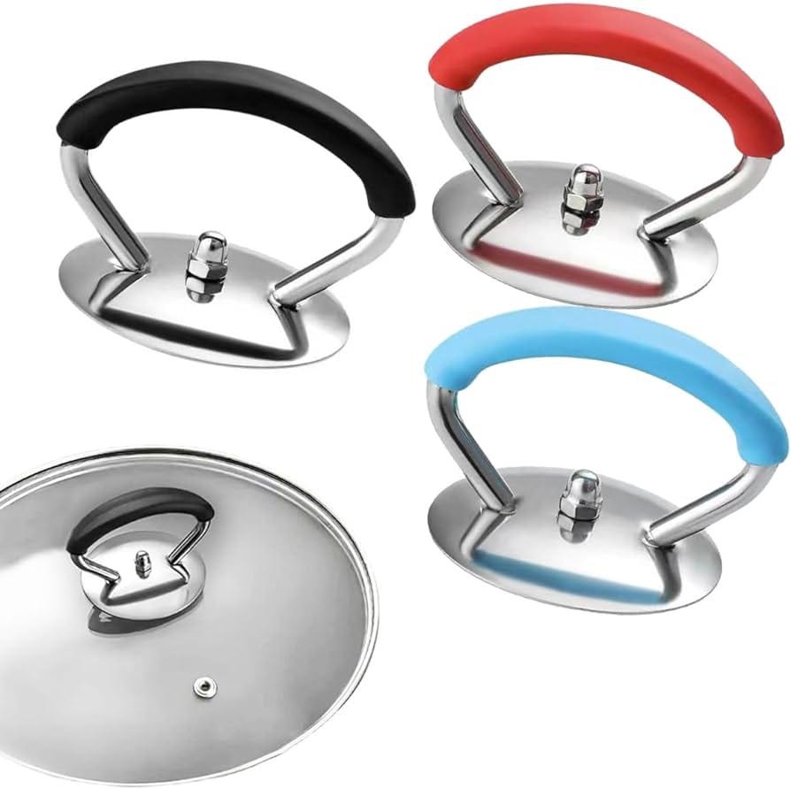 Universal Pot Lid Cover Silicone Knob Handle, Stainless Steel ...