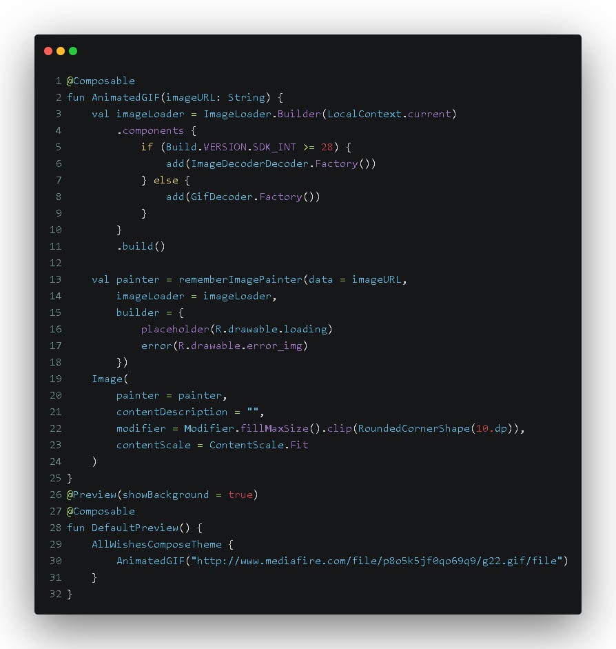How to show animated GIF in Jetpack compose Create a compose activity Put these dependencies in ...