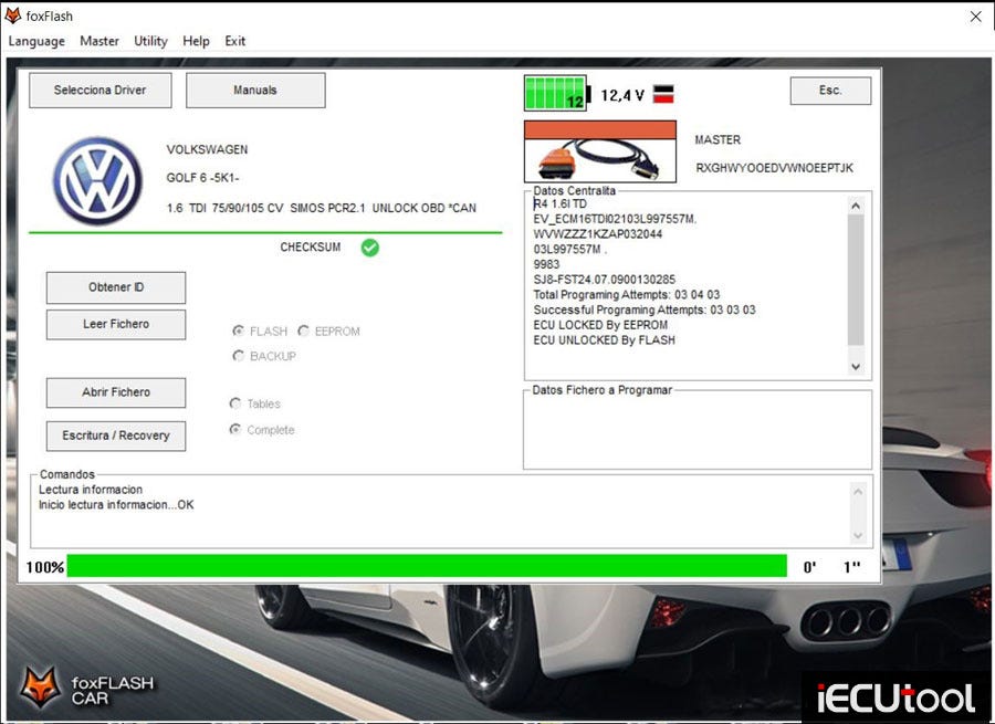 Foxflash Read and Write VW GOLF VI SIMOS PCR2.1 via OBD - OBDtool - Medium