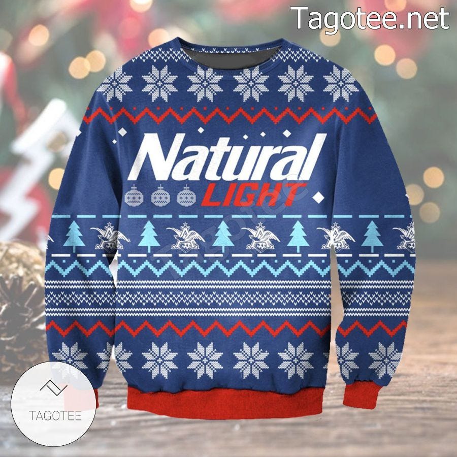 Natural Light Blue Holiday Ugly Christmas Sweater: Natty Ice Festive ...