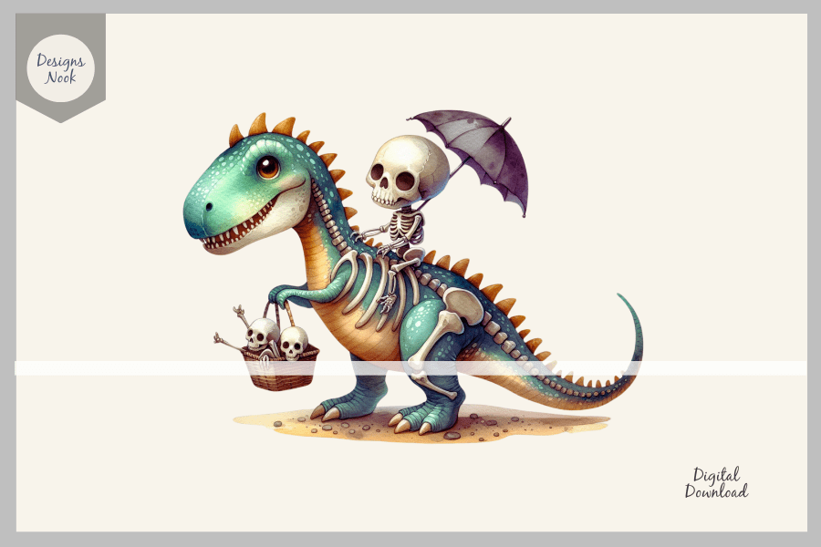 T-Rex and Skeleton Halloween PNG Clipart Free | by Pixelpilgrim | Sep ...