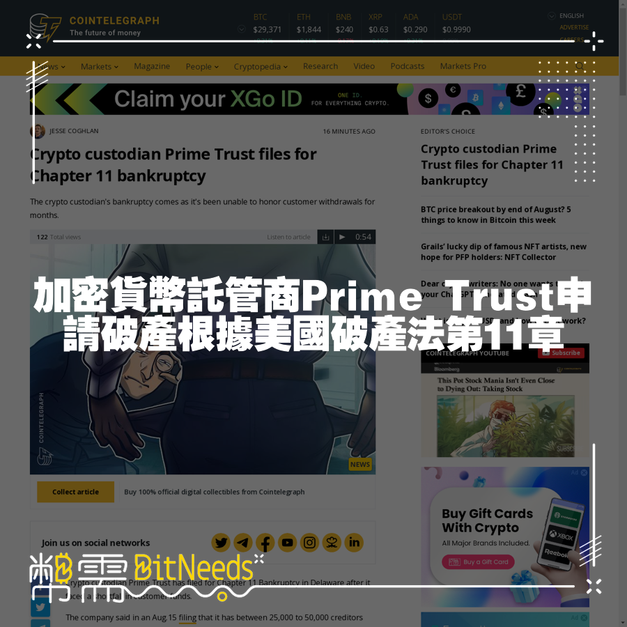 中文摘要(Description):加密貨幣託管商PrimeTrust根據美國破產法第11章申請破產，該公司提供透明且價值最大化的流程，將影響 ...