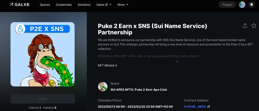 Claim Puke 2 Earn x SNS (Sui Name Service) Partnership NFT! Every holder of this NFT will get ...