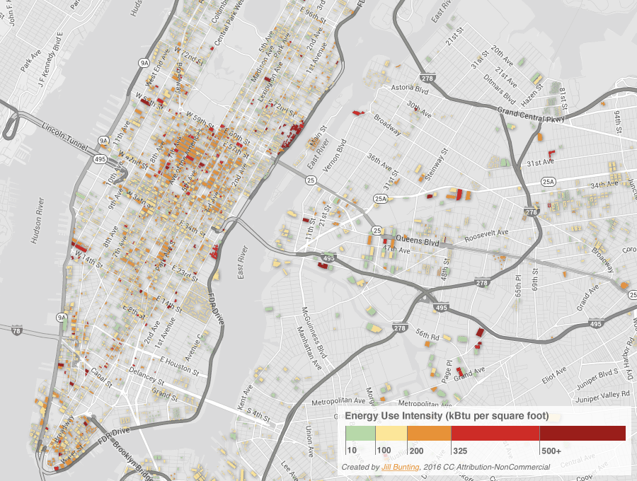 Mapping Energy Efficiency in NYC. A map of building energy use per ...