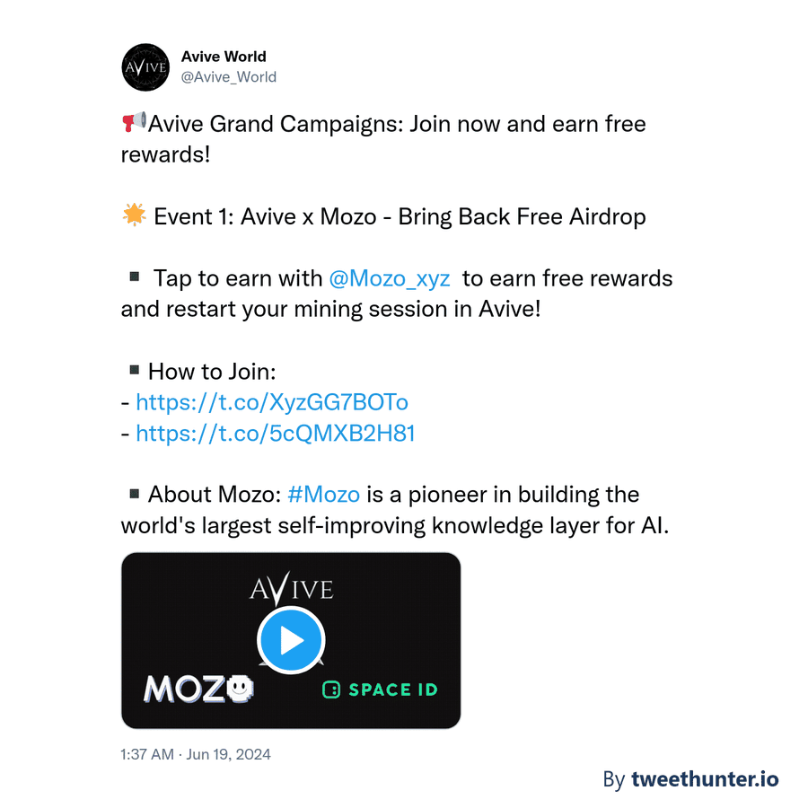 AVIVE 🤝 MOZO AIRDROP - Numero-uno - Medium