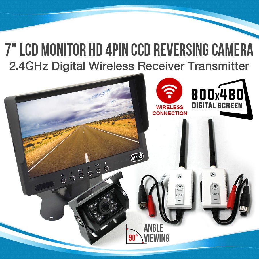 7"LCD Monitor HD 4PIN CCD Reversing Camera Digital Wireless Receiver ...