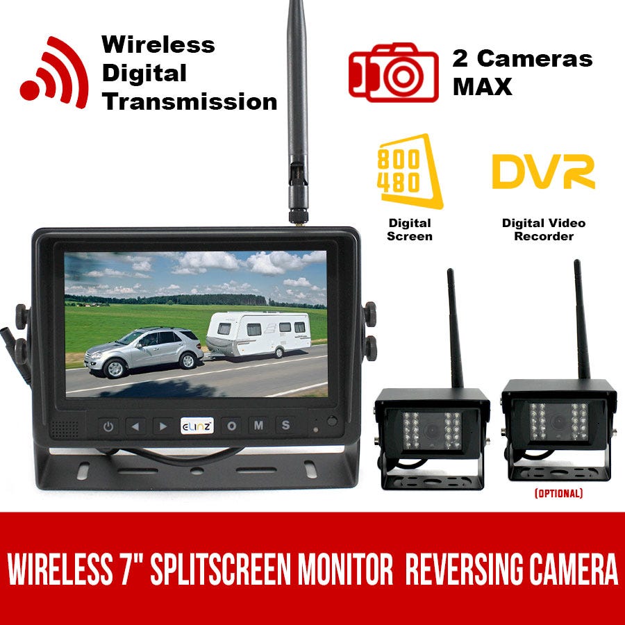 Digital Wireless 7" Splitscreen Monitor Reversing Camera CCD 12V 24V 2 ...