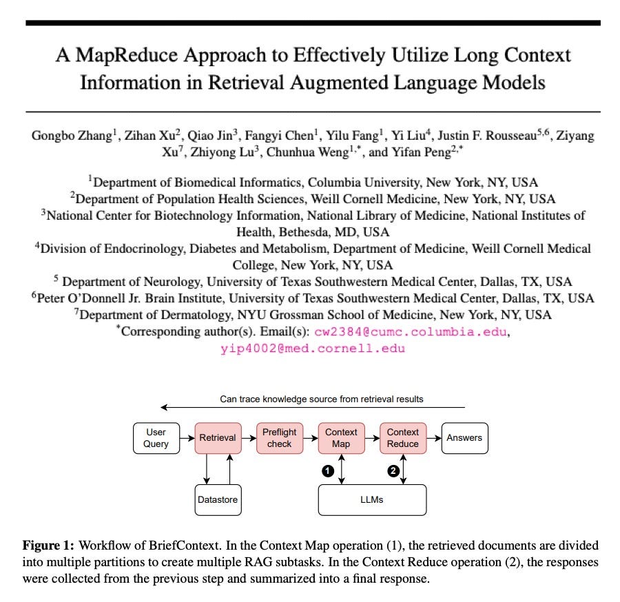 A Mapreduce Approach To Effectively Utilize Long Context Information In Retrieval Augmented