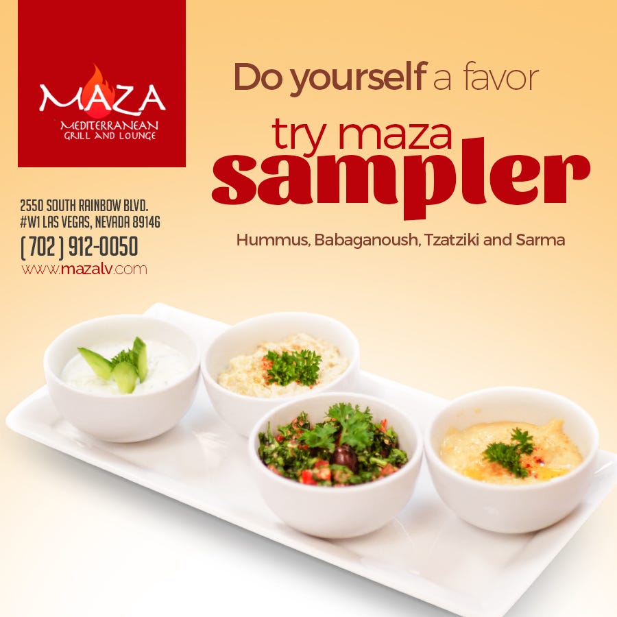 Try Maza Sampler. Do yourself a favor at Maza, Hummus… | by Maza ...