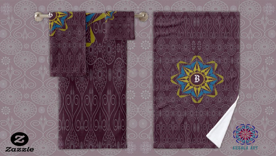 Wine fibrous textile octopus seeds patterned personalized bath towel set | by Azzala Art | Jun ...