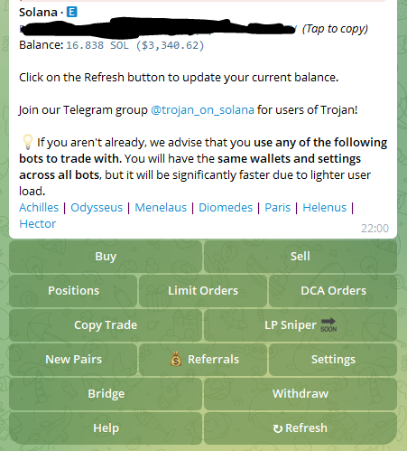 Trojan — бот для торговли в Telegram для Solana — Teletype