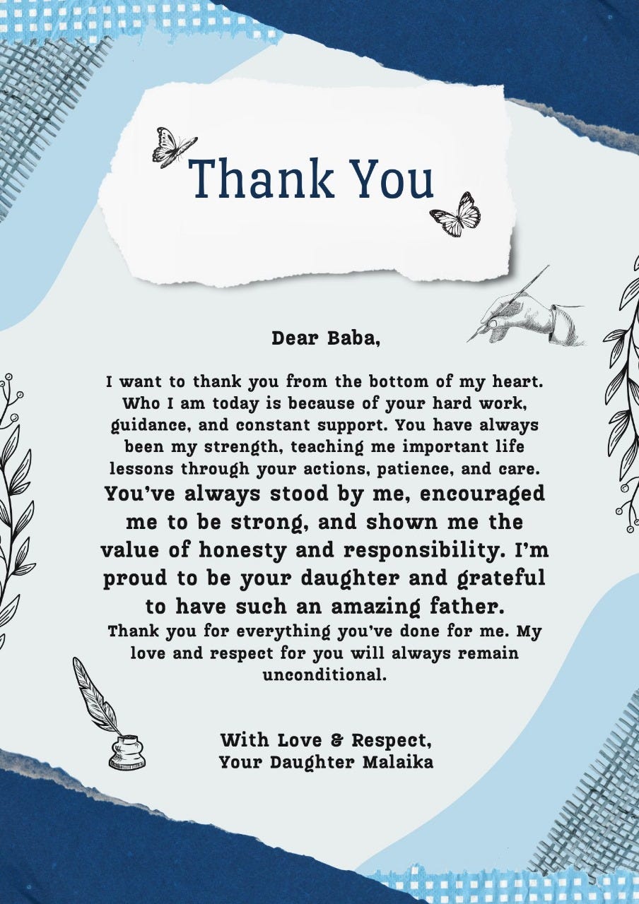 A Thank You Letter to My Father - Malaikairshad - Medium