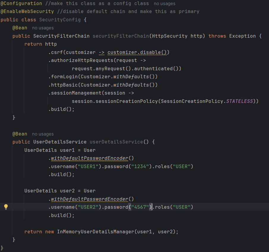 How to work with different users in spring security using in memory ...